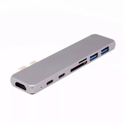 China Amazon 2018 Aluminum Thunderbolt 3 USB-C Hub USB Driver 7 Ports Dual Type C Hub 4K Type C for sale