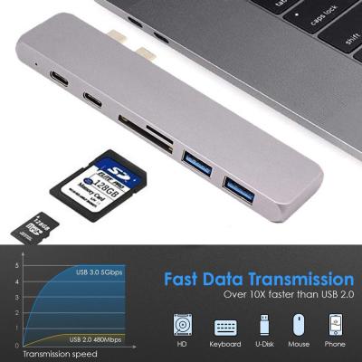 China Thunderbolt 3 dual usb-c hub with SD Card reader,4K ,100W power delivery for 13"&15" 2016 / 2017 / 2018 MacBook Pro for sale
