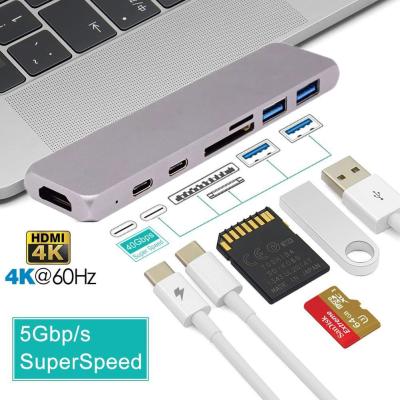 China 7-in-1 USB C Hub for 2016/2017 MacBook Pro 13” and 15”, Aluminum USB C Adapter with 40Gbs Thunderbolt 3,100W PD charging for sale