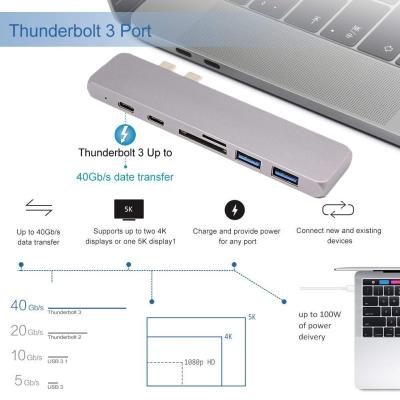 China USB C Hub Macbook Pro  Thunderbolt 3 Dock, HomeSpot Aluminum USB Hub for 2016/2017 MacBook Pro 13" & 15" 4K for sale