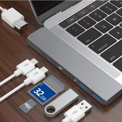China Portable Double Type-C hub adapter 4K  hub + card reader + PD charge 4K HD MacBook converter for sale