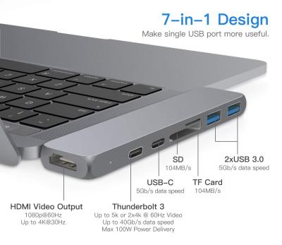 China USB C Hub Type C Adapter, Compatible with MacBook Pro 2016/2017/2018 13"15" 40Gbs Thunderbolt 3,Type C Data Port,4K for sale