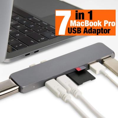 China Aluminum 7-in-1 USB Type C Hub Adapter Dongle 100W Power Delivery,Compatible for 2016 2017 2018 MacBook Pro 13" 15" for sale
