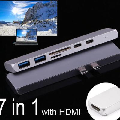China Dual USB C Hub Macbook Pro 2017/2016 13" 15" Accessories Thunderbolt 3 Hub Adapter Type-C Dock MicroSD/SD Card Reader for sale