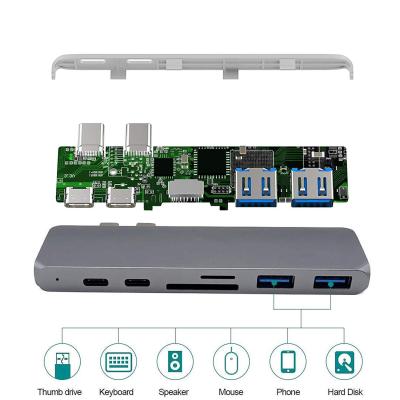 China 7 in 1 Dual Type-C Docking Station Thunderbolt 3 Hub for 2016/2017/2018 MacBook Pro with 100W Power Delivery USB-C,4K HD for sale