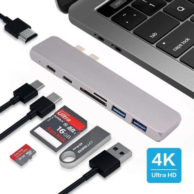China USB C Hub Adapter 7 in 1 Dual Type-C Docking Station Thunderbolt 3 Hub for 2016/2017 MacBook Pro with 100W PD charging for sale
