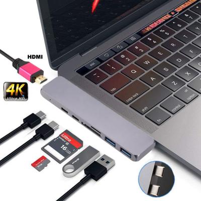China Amazon 2018 Aluminum Thunderbolt 3 USB-C Hub USB Driver 7 Ports Dual Type C Hub 4K Type C 100W PD charging for sale