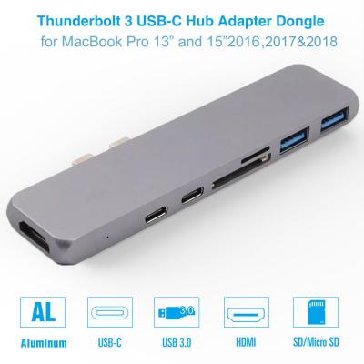 China Aluminum Type-C Hub for Macbook Pro 13" and 15" with Thunderbolt 3 Power Delivery and SD Card Reader for sale