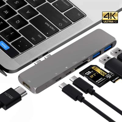 China New product USB-C Hub 7 in 1 thunderbolt 3 usbc Docking station hub for 2016 2017 2018 macbook pro adapter HUB for sale