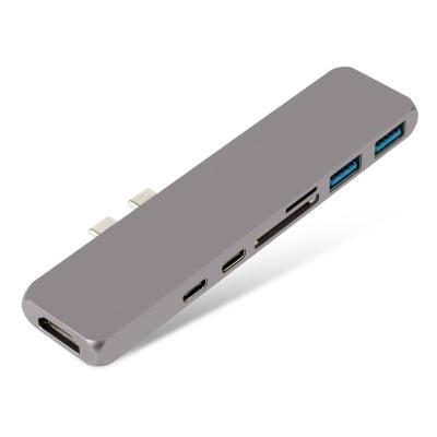 China 7 in 1 Thunderbolt 3 Type C USB C USB 3.1 Hub Docking to 4K +USB3.0*2+Type C*2+SD/Micro card reader adapter for sale