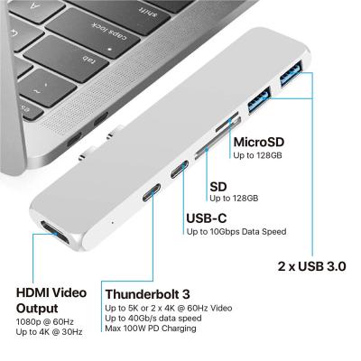 China 7-in-1 USB C Hub for 2016/2017/2018 MacBook Pro 13” and 15”,USB C Adapter with 40Gbs Thunderbolt 3,4k @30Hz for sale
