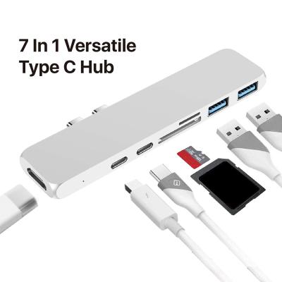 China USB C Hub 7 in 1 Adapter Dual Type C Docking Station to 40Gbps Thunderbolt 3,Dual USB 3.0 4K 30Hz  SD&TF Card reader for sale