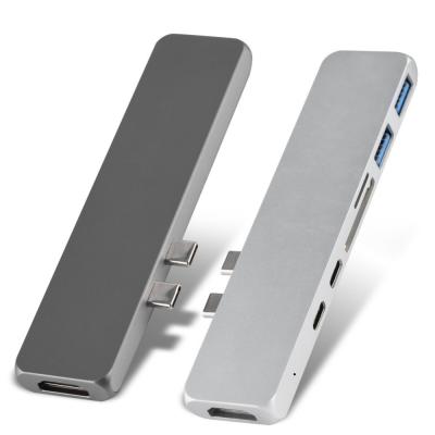 China Dual Type-C Hub To 4K  SD/TF Card Adapter USB 3.0 Thunderbolt 3 USB-C HUB For Mac for sale