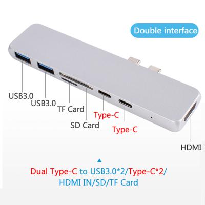 China 7 in 1 Dual Type-C Docking Station Hub M-Book USB-C,4K HD-MI,2xUSB3.0,SD and Micro-SD Card Reader for sale