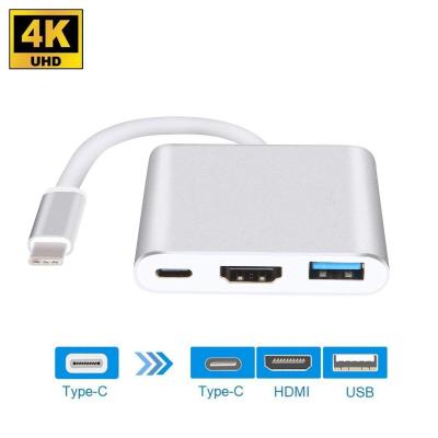 China 3-in-1 Thunderbolt 3 USB Type C Hub to  Adapter 4K Aluminum USB-C Hub Dock with Type-C Power Delivery for MacBook for sale
