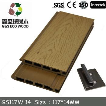 Cina Rivestimento di pavimentazione composito di plastica di legno della parete esterna di Wpc del disegno di 14MM X di 117 in vendita