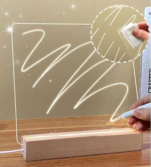 DIY Acrylic Note Erasable Led Light Display Stand With Writing Pen Warm White Night Lamp