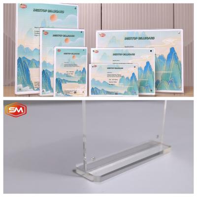 China Envio rápido Esquina redonda de papel A4 Menu de forma T Porta-seixos acrílicos com tamanho personalizado for sale