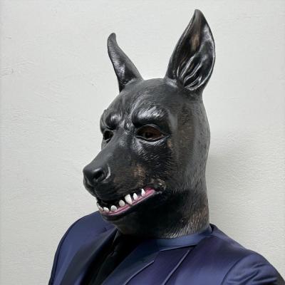China Realistic Black Dog Latex Full Head Mask Creepy Animal Wolf Cosplay Halloween Costume Prop for sale