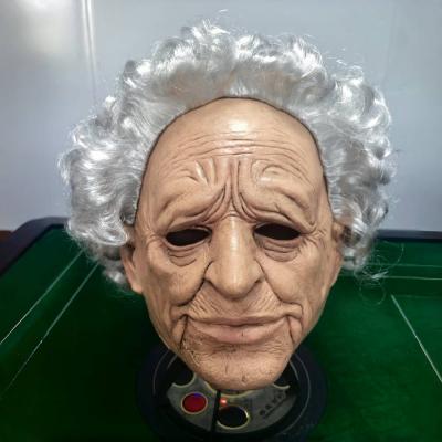 China Realistic Old Man Latex Mask with Fluffy White Hair Full Head Wrinkled Elderly Male Mask for Halloween Cosplay Party Prop for sale