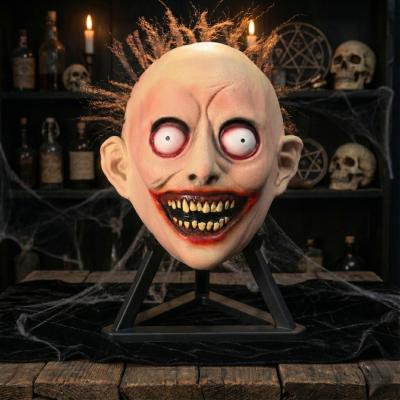 China Creepy Smiling Monster Mask Horror Full Head Latex Scary Ghost Face with Hair for Halloween Cosplay Costume Party Props for sale