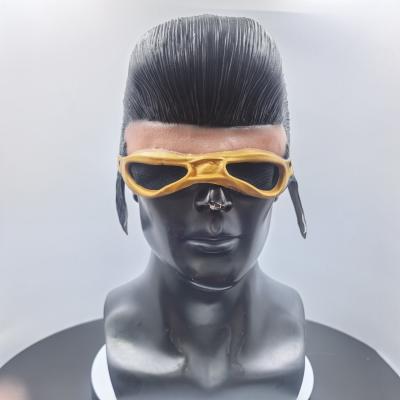 China Retro Rockabilly Pompadour Latex Mask with Gold Goggles - Cool 50s Grease Style Full Headpiece for Adult Cosplay Party Props for sale