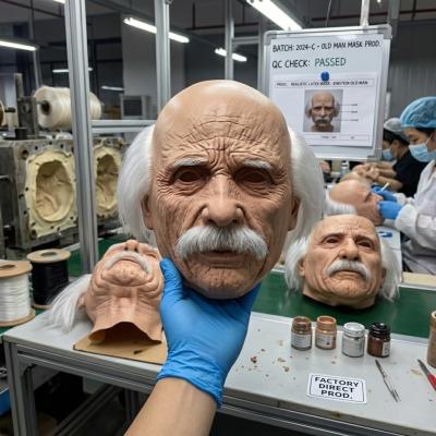 China Adult Full Head Bald Old Man Mask with White Hair for Celebrity Party Cosplay Accessory Grandpa Costume with Wig and Beard for sale