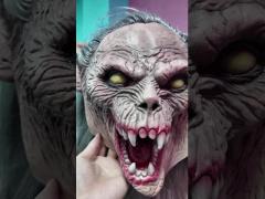 Realistic Demon Monster Latex Mask with Long White Hair for Halloween & Cosplay