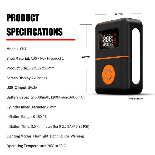 Quality 150 PSI Portable Tire Inflators 8000mAh 12000mAh 16000mAh Automotive Battery for sale