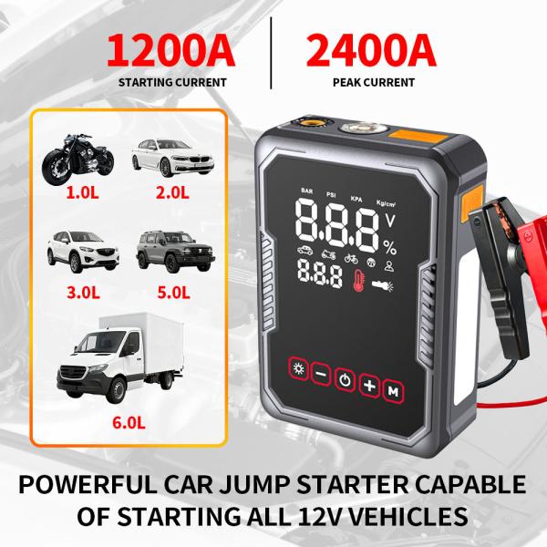 Quality Portable 3 In 1 Jump Starter With Tyre Inflator 12V Car Emergency Starter With for sale