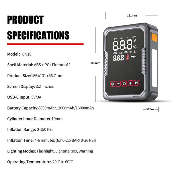 Quality Portable 3 In 1 Jump Starter With Tyre Inflator 12V Car Emergency Starter With for sale