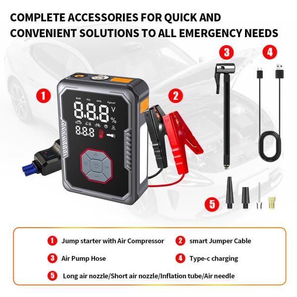 Quality 2025 new 1200A 1800A 2400A Vehicle Battery Jump Starter Pack With Air Compressor for sale