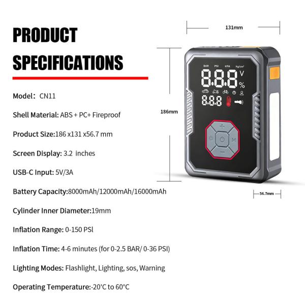 Quality 2025 new 1200A 1800A 2400A Vehicle Battery Jump Starter Pack With Air Compressor for sale