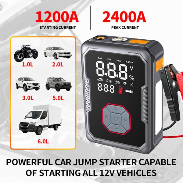 Quality 2025 new 1200A 1800A 2400A Vehicle Battery Jump Starter Pack With Air Compressor for sale