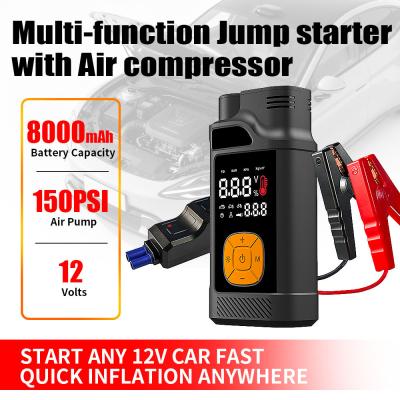 China 8000mAh Portable Power Automobile Jump Starters With Air Compressor Flashlight Lighting for sale