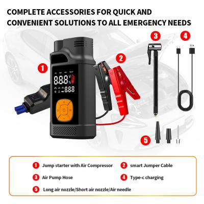 China 8000mAh Portable Power Automobile Jump Starters With Air Compressor Flashlight Lighting for sale