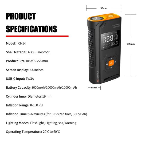 Quality 8000mAh 10000mAh 12000mAh Portable Tire Inflators 12V Car Jumper Starters With for sale