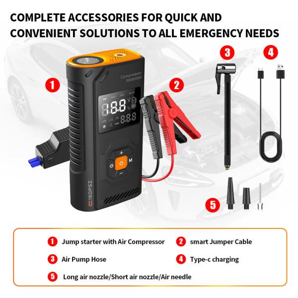 Quality 8000mAh 10000mAh 12000mAh Portable Tire Inflators 12V Car Jumper Starters With for sale
