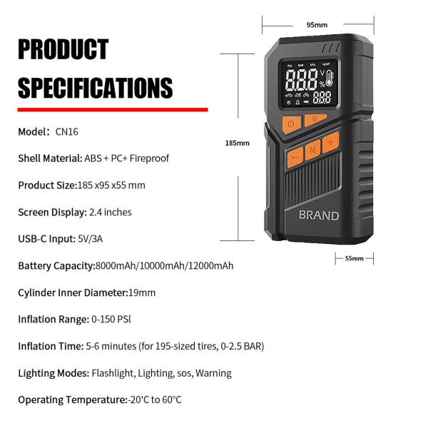 Quality 12V Portable Lithium Car Battery Jump Starter Power Pack With USB Charging LED for sale