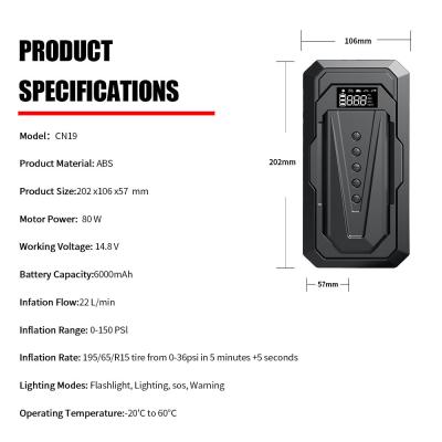 Cina Compressore per pneumatici digitale portatile da 6000 mAh 12V 150psi ABS 2 in 1 Avviatore di emergenza per auto in vendita