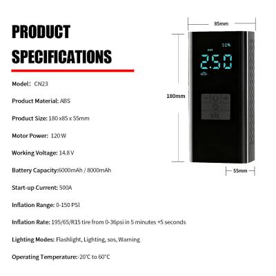 Cina ABS Automobil Jump Starters 6000mAh / 8000mAh Compressore d'aria Car Battery Charger Jump Starter Battery Pack in vendita