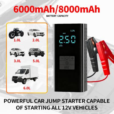 Cina ABS Automobil Jump Starters 6000mAh / 8000mAh Compressore d'aria Car Battery Charger Jump Starter Battery Pack in vendita