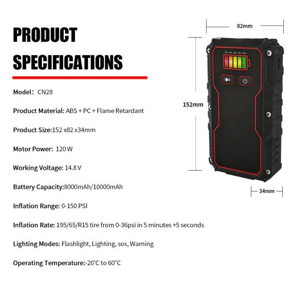 Quality Car Battery Jump Starter 8000mAh 10000mAh 12V With Tire Inflator Power Bank for sale