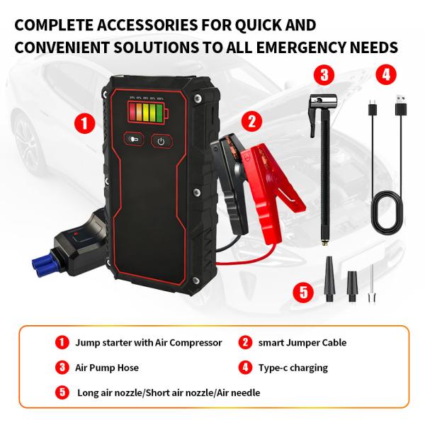 Quality Car Battery Jump Starter 8000mAh 10000mAh 12V With Tire Inflator Power Bank for sale