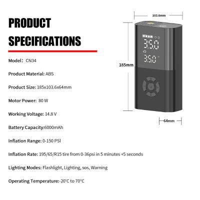 China 6000mAh Car Battery Jump Box Air Tire Compressor 9 In 1 Portable 150PSI Pump Jump Starter Power Pack for sale