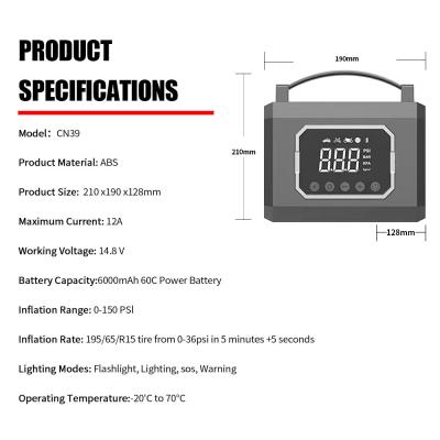 Cina 12v 6000mAh 60C Power Jump Starter con pneumatici Inflatore batteria di auto mobile Booster compressore d'aria portatile in vendita
