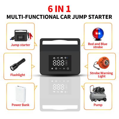 China 6 In 1 Wireless Portable Car Power Bank Jump Starter With Tire Inflator Blower LED Digital Display for sale