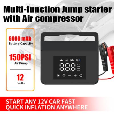 China 6 In 1 Wireless Portable Car Power Bank Jump Starter With Tire Inflator Blower LED Digital Display for sale