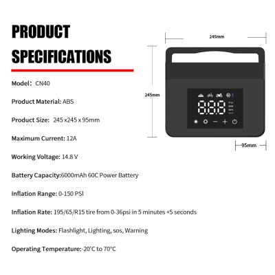 China 6 In 1 Wireless Portable Car Power Bank Jump Starter With Tire Inflator Blower LED Digital Display for sale