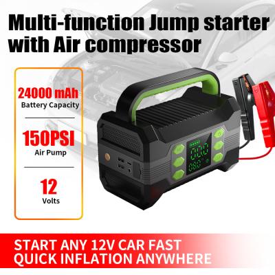 China Digital Multi Functional Jump Starter Car Battery Charger Air Compressor Tire Inflator 150PSI With Flashlight for sale